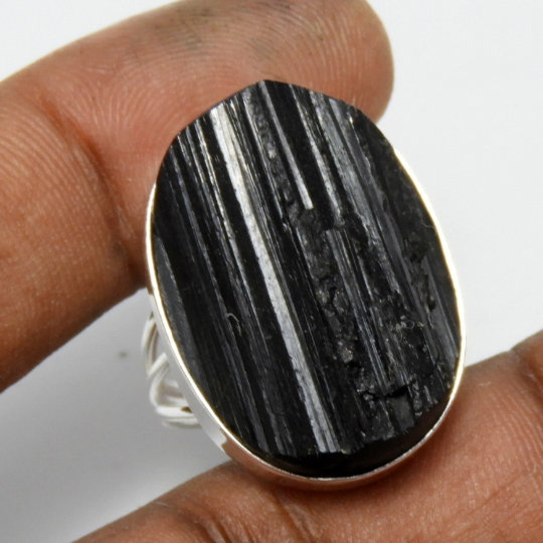 Raw Black Tourmaline Ring, Sterling Silver Raw Tourmaline Ring ...