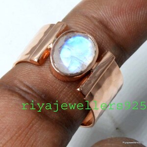 Hammered Copper Ring ,rainbow Moonstone Ring, Solid Copper Jewelry ...