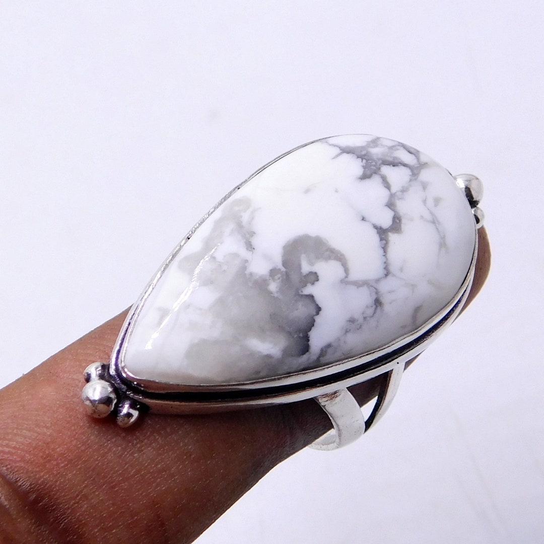 Howlite Ring Sterling Silver Ring White Howlite Ring - Etsy