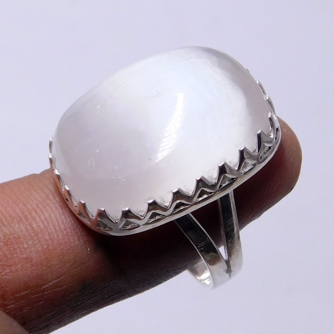 925 Sterling Silver Natural Selenite Gemstone Ring | Designer Stone ...