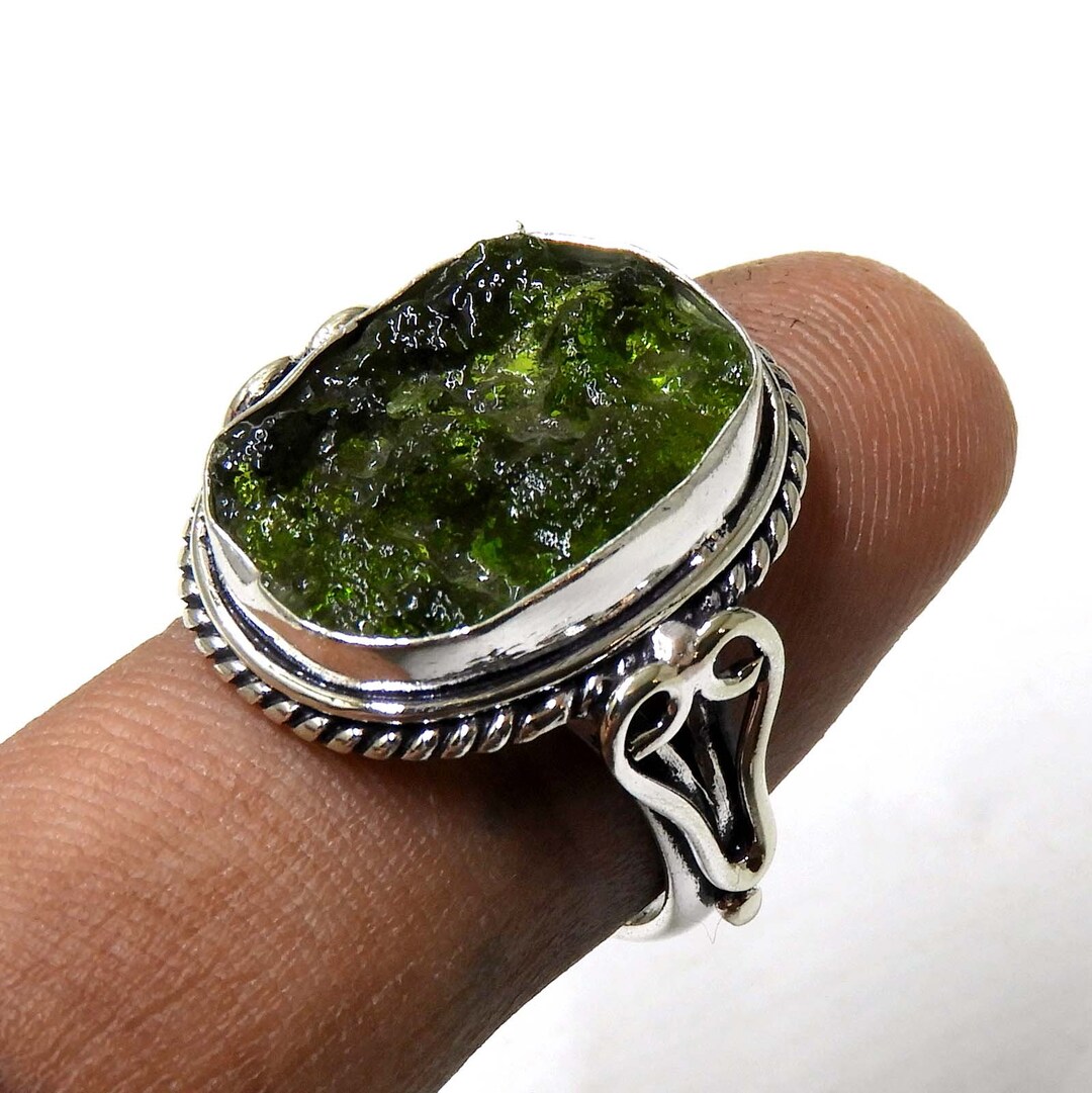 Rough Moldavite Sterling Silver Ring: Chakra Healing Jewelry - Etsy