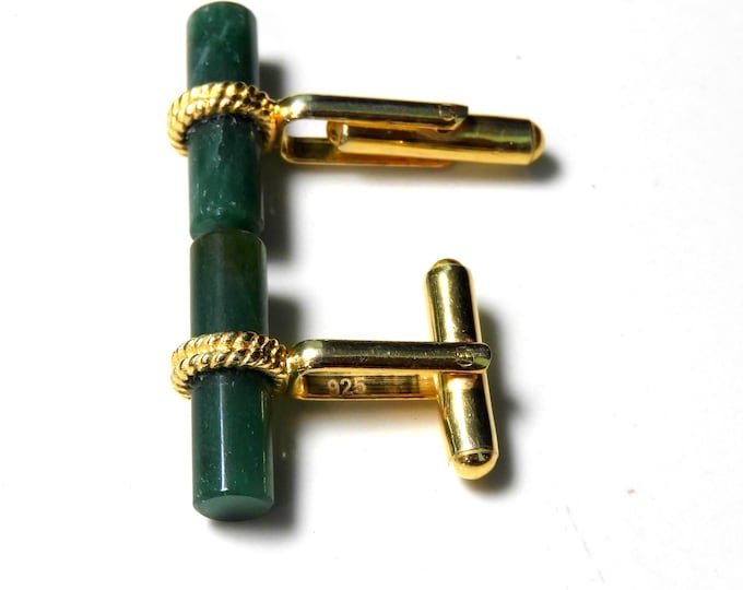 Vintage Genuine Dark Green Jade Shiny Gold Tone Oval Cufflinks - Etsy