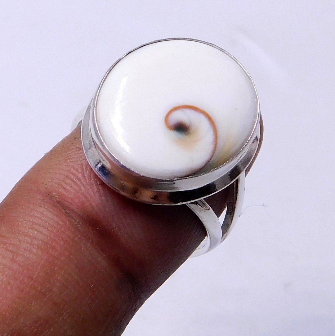 Natural Green Shiva Eye Shell Silver Ring - Etsy