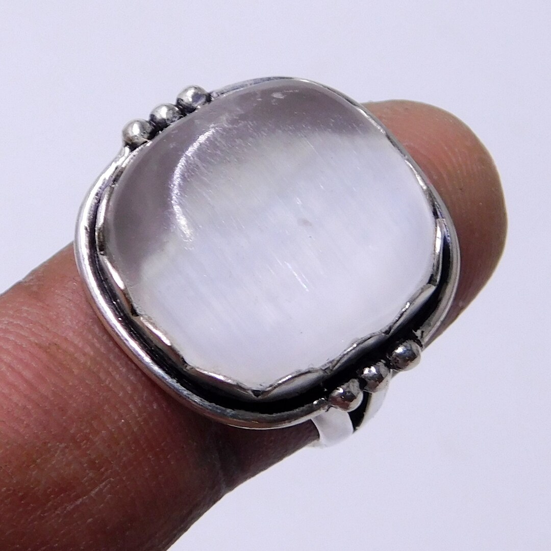 Selenite 925 Sterling Silver Ring: Raw Gemstone, Positive Energy - Etsy UK