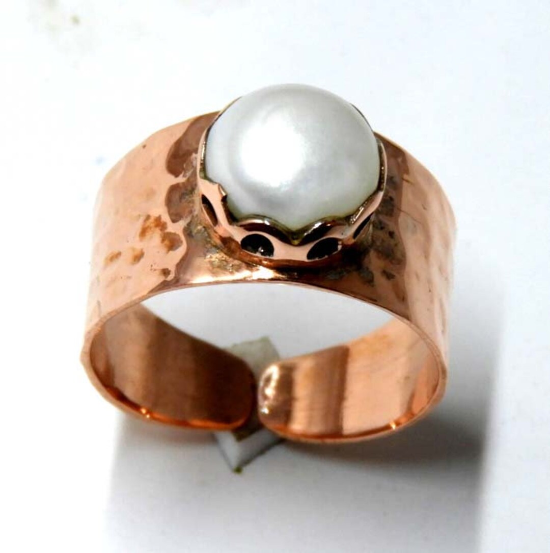Pearl Solitaire Copper Ring, Handmade Ring, White Custom Natural ...
