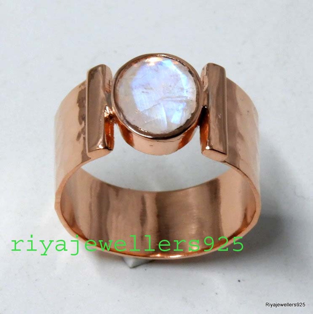 Hammered Copper Ring ,rainbow Moonstone Ring, Solid Copper Jewelry ...