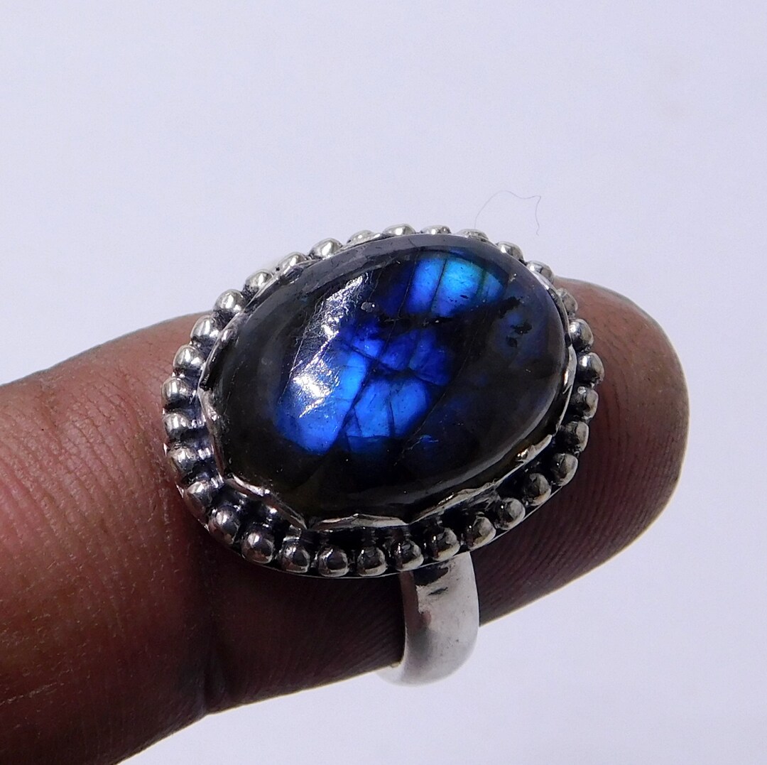 Handmade Sterling Silver Blue Labradorite Ring: Oval Statement Ring - Etsy