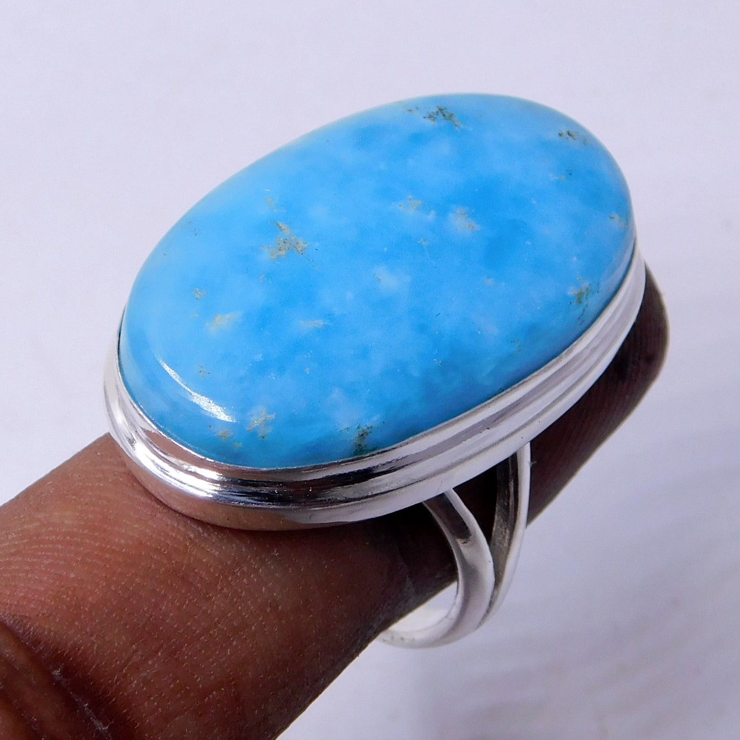 Large Hemimorphite Ring, Natural Gemstone Jewelry, 925 Sterling Silver ...
