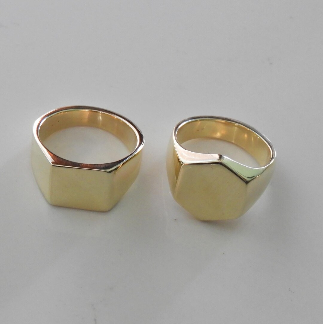 Personalized 14K Gold-tone Signet Ring, High-polished Brass With Custom ...