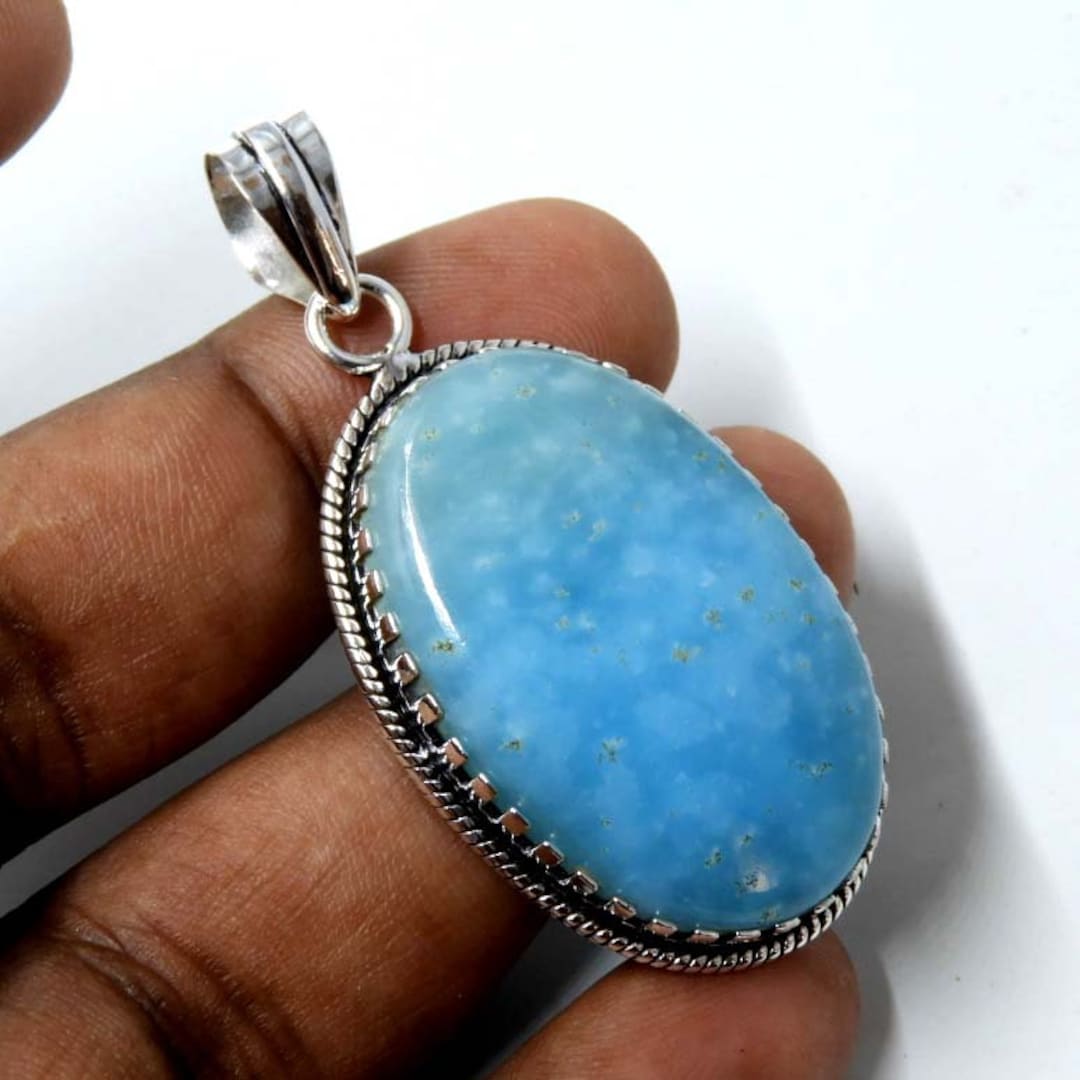 Natural Hemimorphite Cabochon Pendant, 925 Sterling Silver Pendant ...
