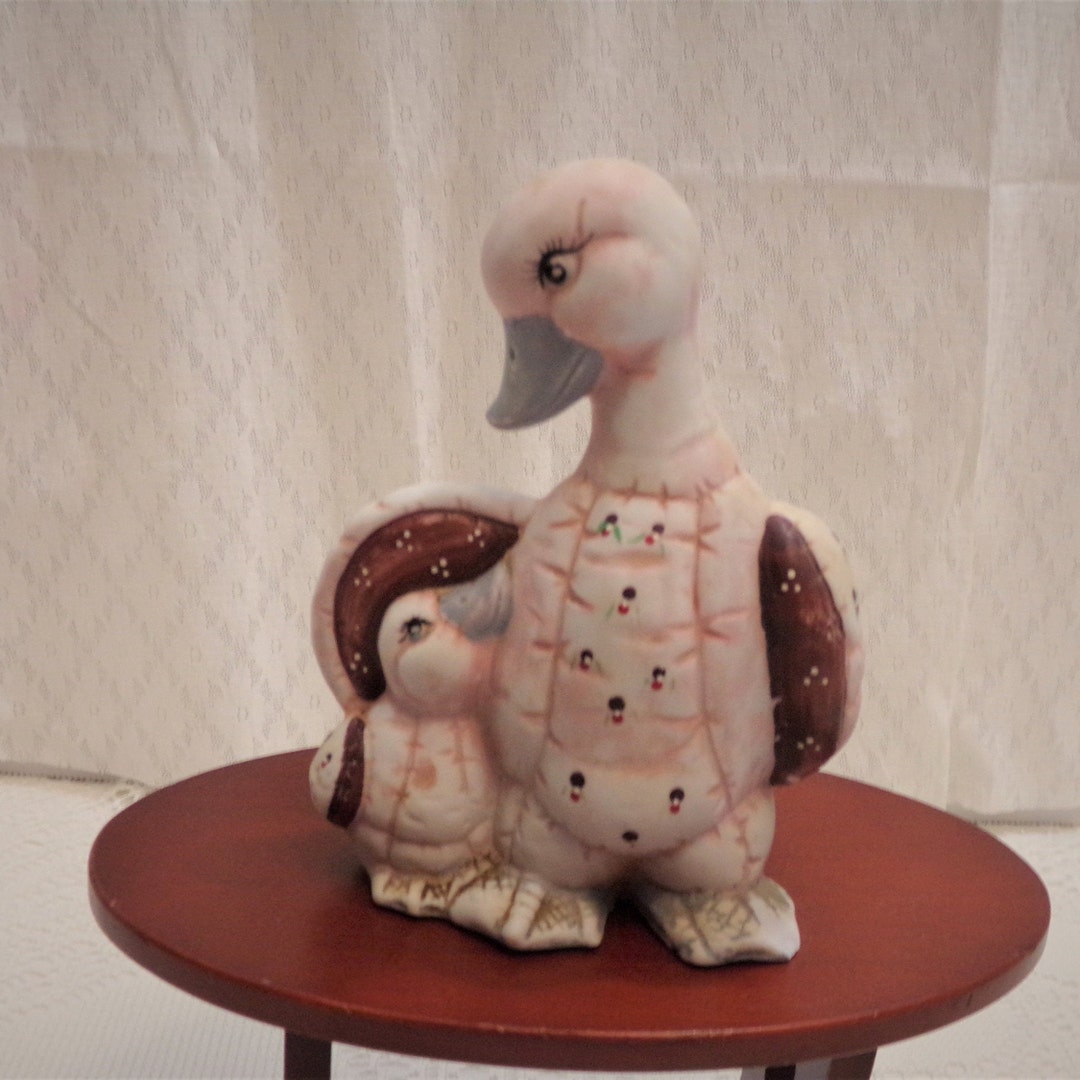 Moma and Baby Goose Figurine Moma and Baby Swan Figurine Bisque Goose ...