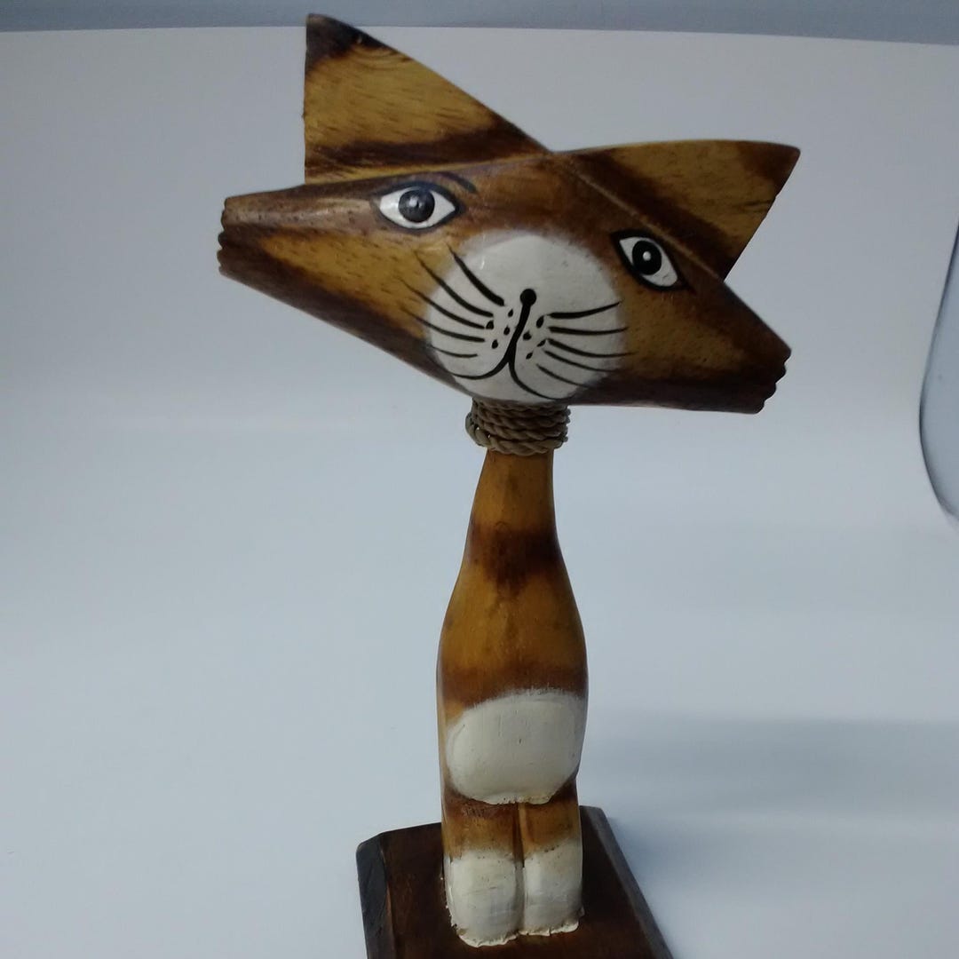 Cat Carved Wooden Standing Cat Figure - Etsy