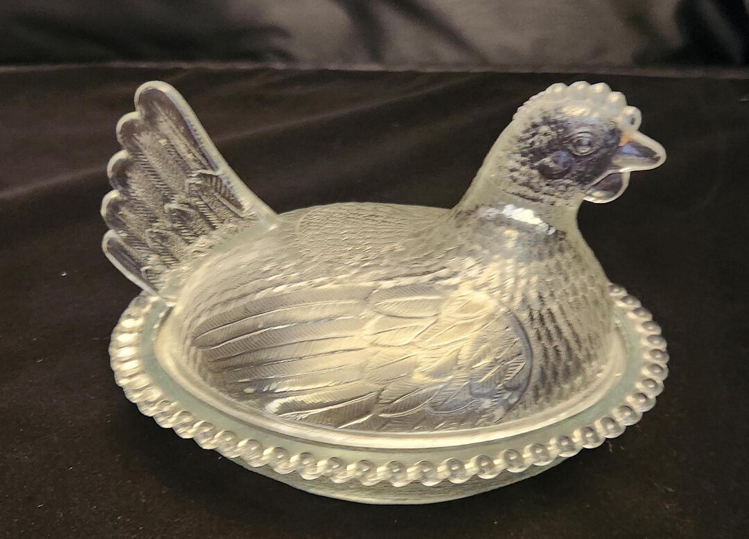 Indiana Clear Glass Hen on Nest Hen Trinket Box Candy Box Table Ware ...