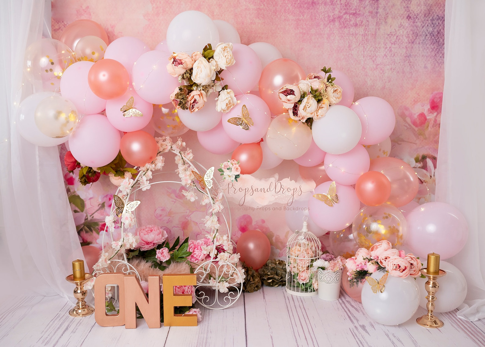Photography Digital Backdrop Background Cake Smash First Birthdays Girl ...