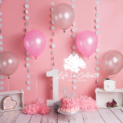 Pink First Birthday Digital Background/backdrop With Balloon - Etsy
