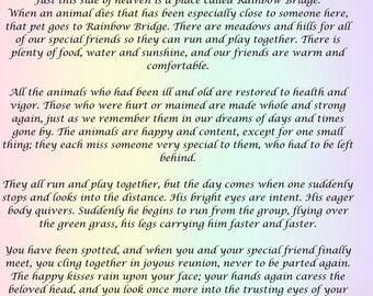 Rainbow Bridge Poem Digital Print Pet Loss Memorial Print Sympathy Gift ...