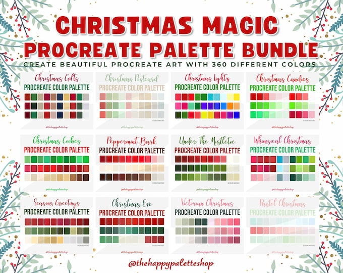 Christmas Color Palette Procreate Bundle | Lettering | Digital Art | Digital Illustration | iPad ...