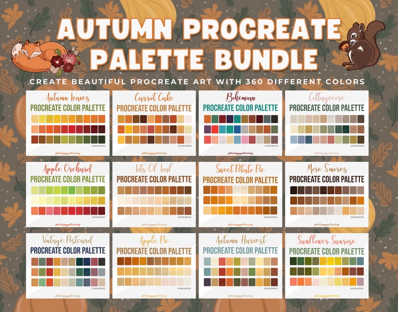 Fall Procreate Color Palettes Bundle | Digital Art & Lettering ...