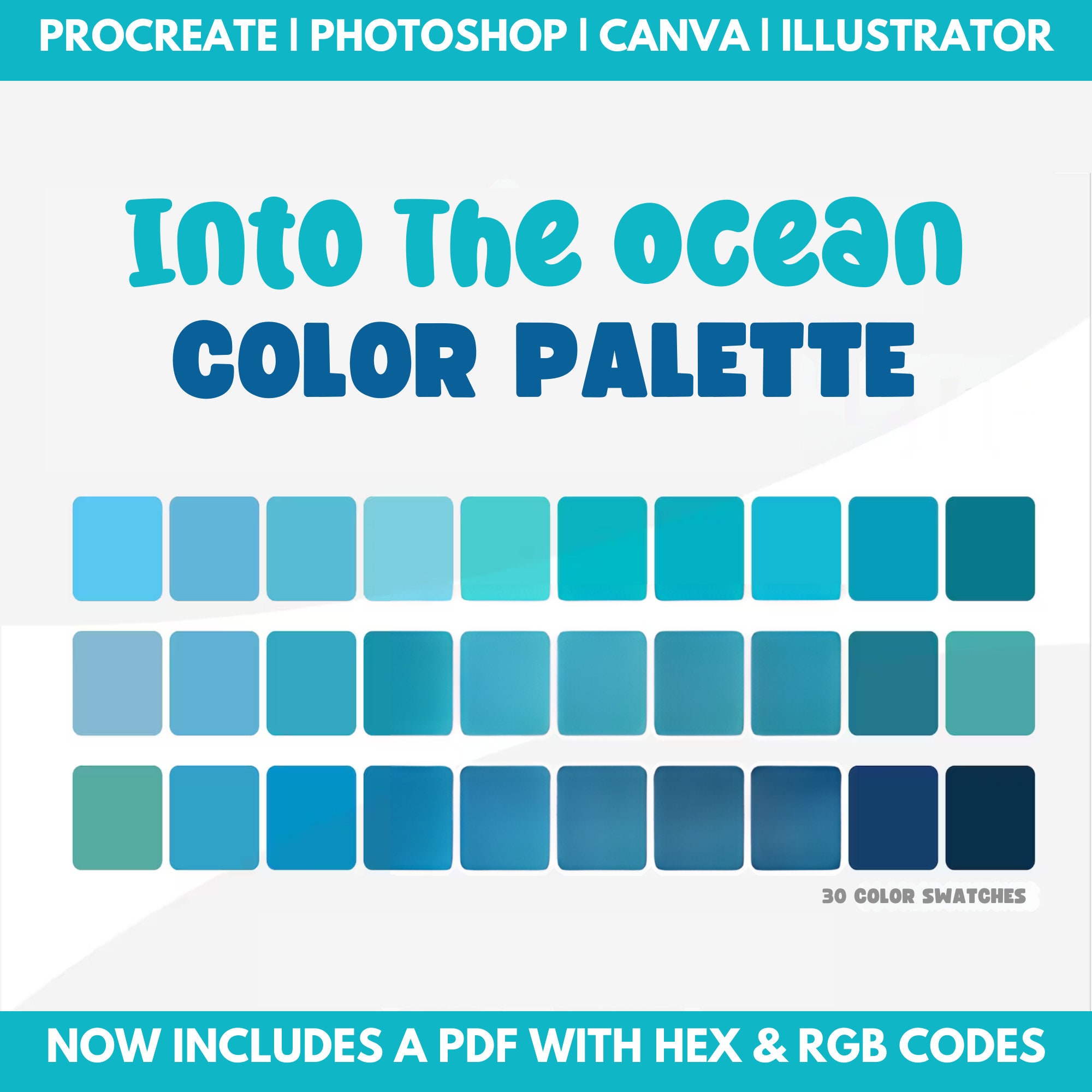 Blue Color Palette, Hex Codes, Rgb Codes, Procreate Swatches, Photoshop ...