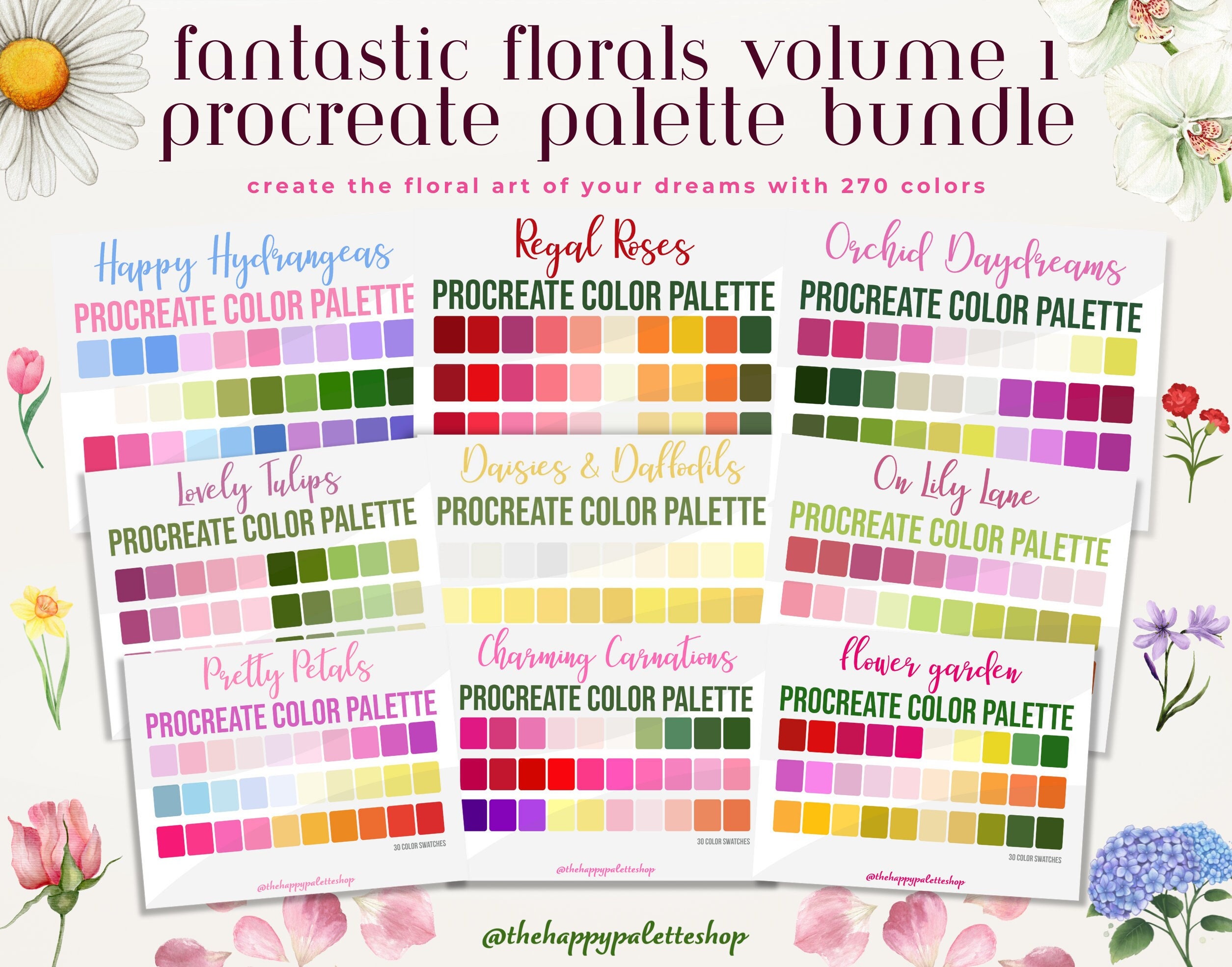Floral Procreate Colors Bundle Lettering Digital Art Digital ...