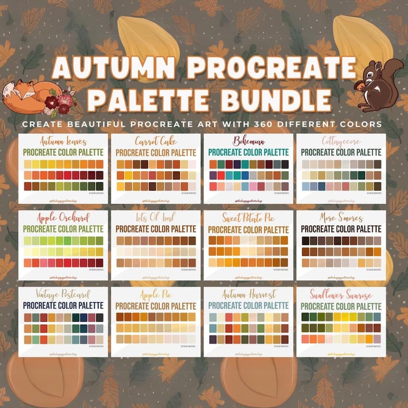 Fall Procreate Color Palettes Bundle | Digital Art & Lettering ...