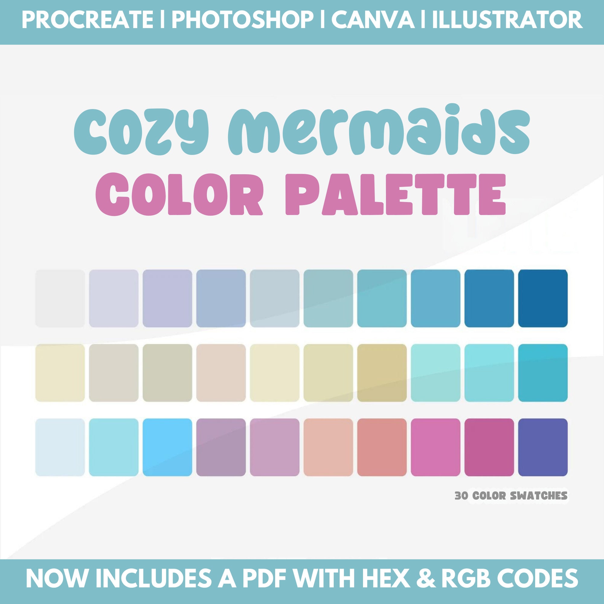 Mermaid Color Palette, Hex Codes, Rgb, Mermay Procreate Swatches ...