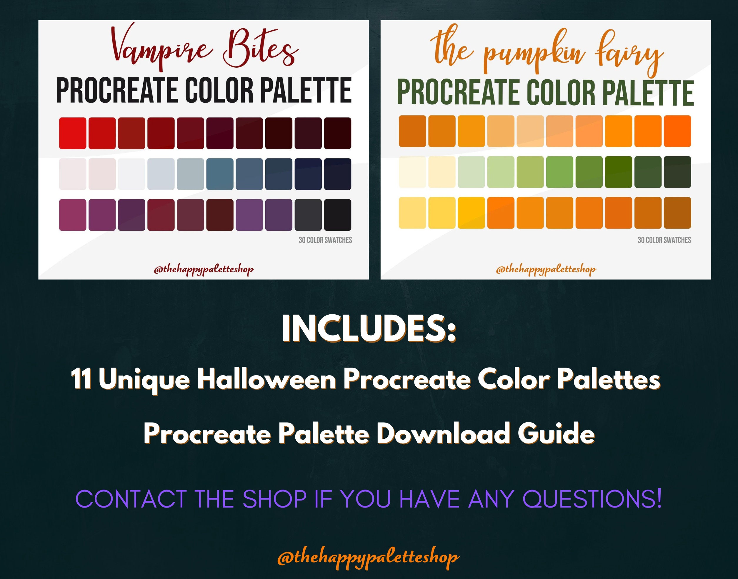 Halloween Procreate Color Palette Bundle Digital Art And Ipad Lettering Vampire Color Palette