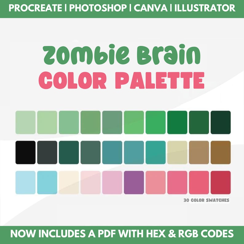 Zombie Halloween Color Palette With Hex Codes & Rgb Codes, Procreate ...
