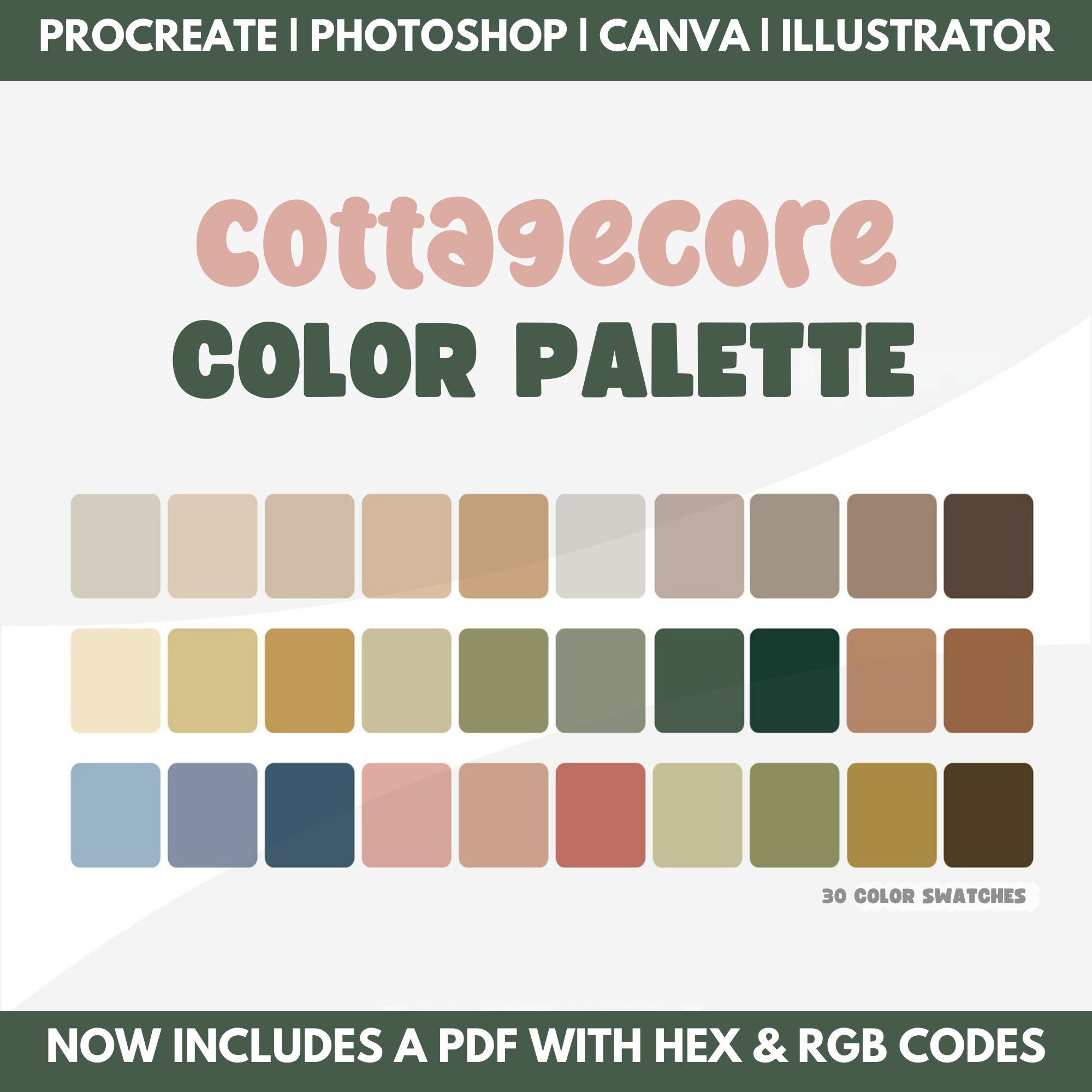 Cottagecore Color Palette With Hex Codes & Rgb Codes, Nature Procreate ...