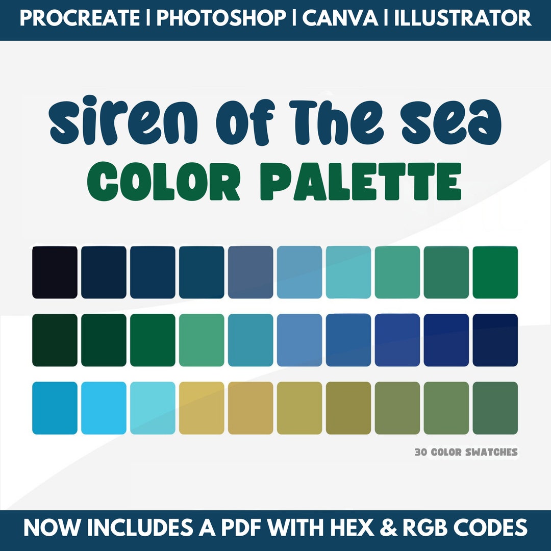 Ocean Color Palette, Hex Codes, Rgb Codes, Procreate Swatches, Photoshop Swatches, Illustrator ...