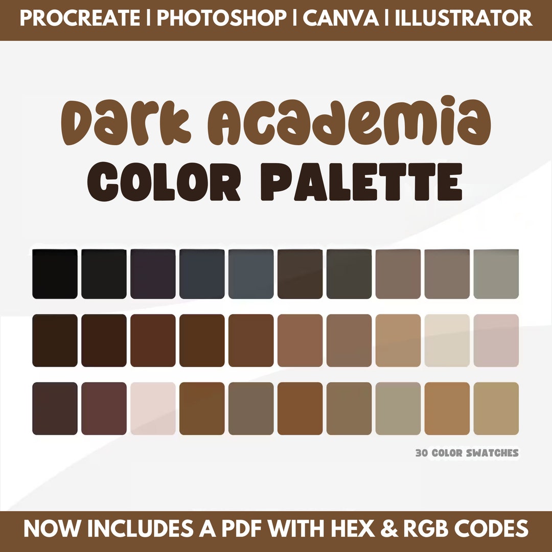 Dark Academia With Hex Codes & Rgb Codes, Procreate Swatches, Photoshop ...