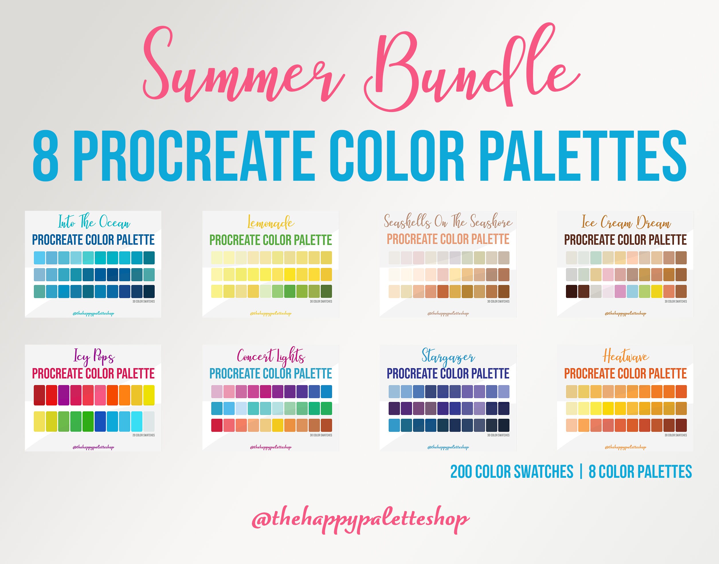 Summer Procreate Palette Bundle Lettering Digital Art Illustration ...