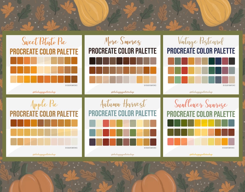 Fall Procreate Color Palettes Bundle | Digital Art & Lettering ...