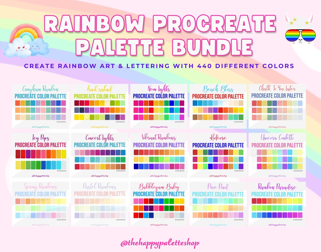 Rainbow Procreate Color Palette Bundle | Cute Digital Art | Digital ...