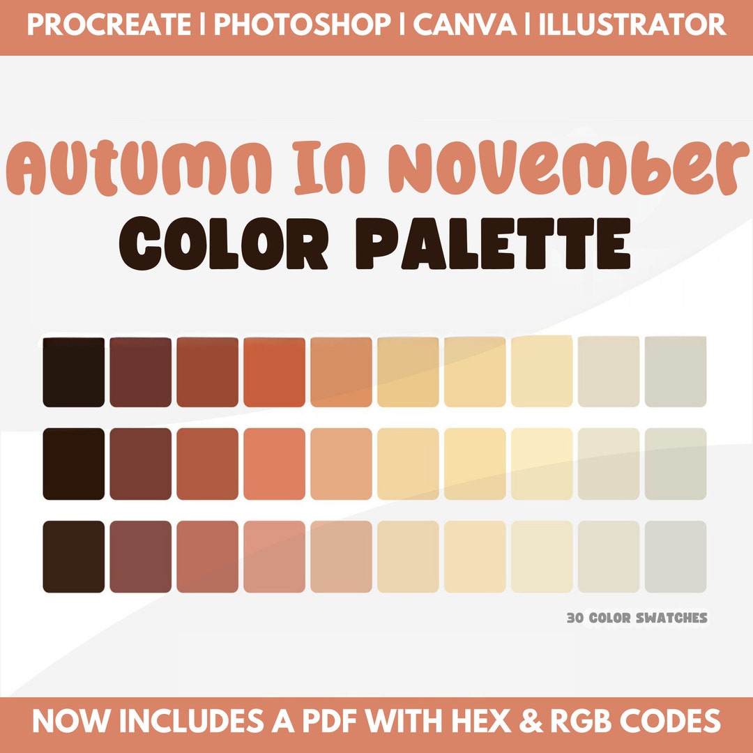 Autumn Color Palette With Hex Codes, Fall Procreate Swatches, Photoshop ...