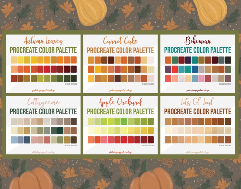 Fall Procreate Color Palettes Bundle | Digital Art & Lettering ...