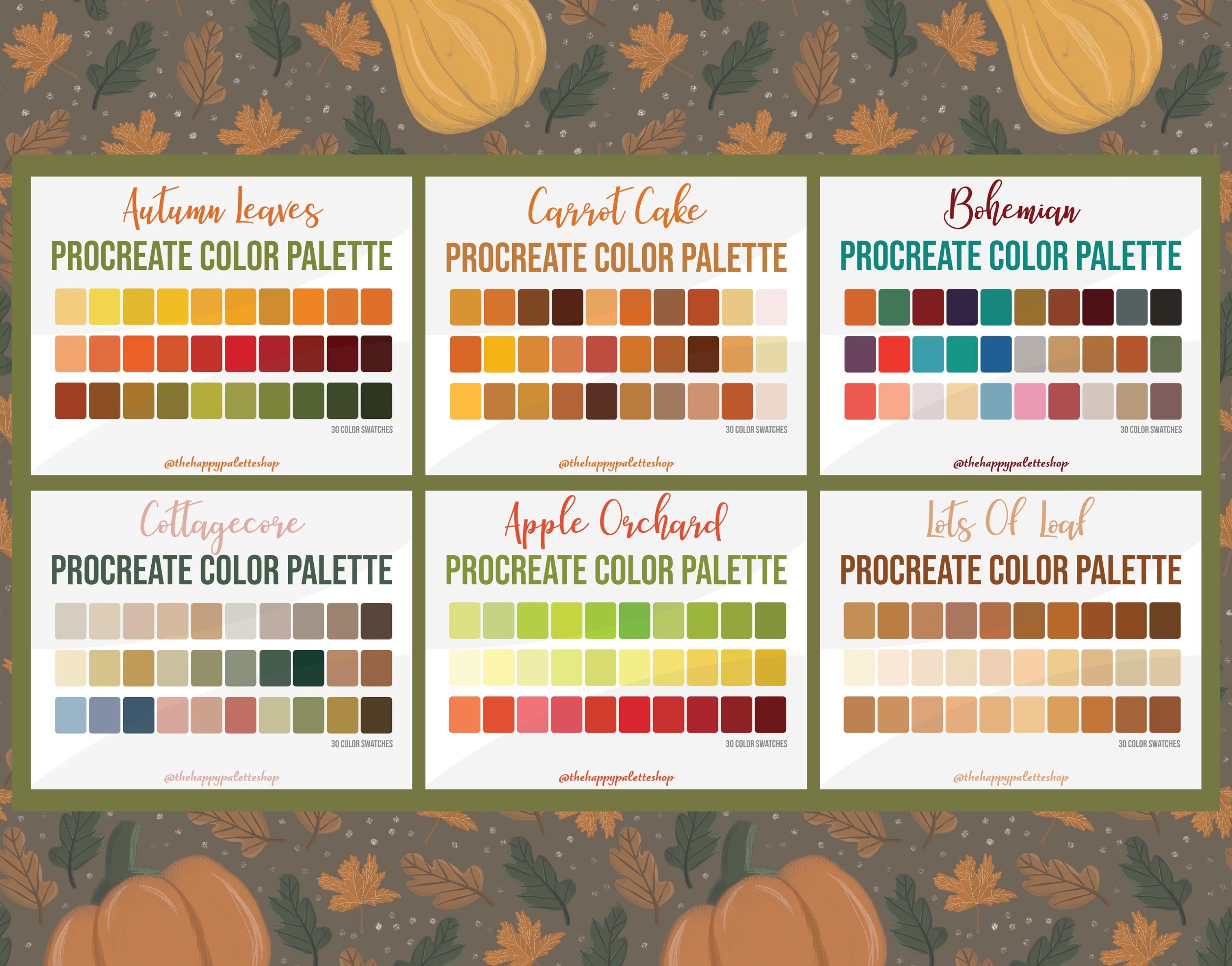 Fall Procreate Color Palettes Bundle | Digital Art & Lettering ...