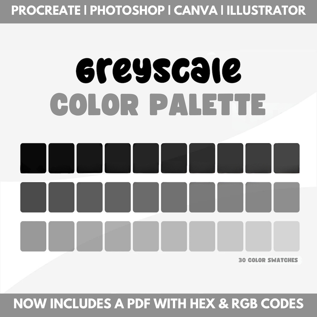 Greyscale Color Palette With Hex Codes & Rgb Codes, Procreate Swatches ...
