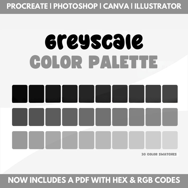Greyscale Color Palette With Hex Codes & Rgb Codes, Procreate Swatches ...