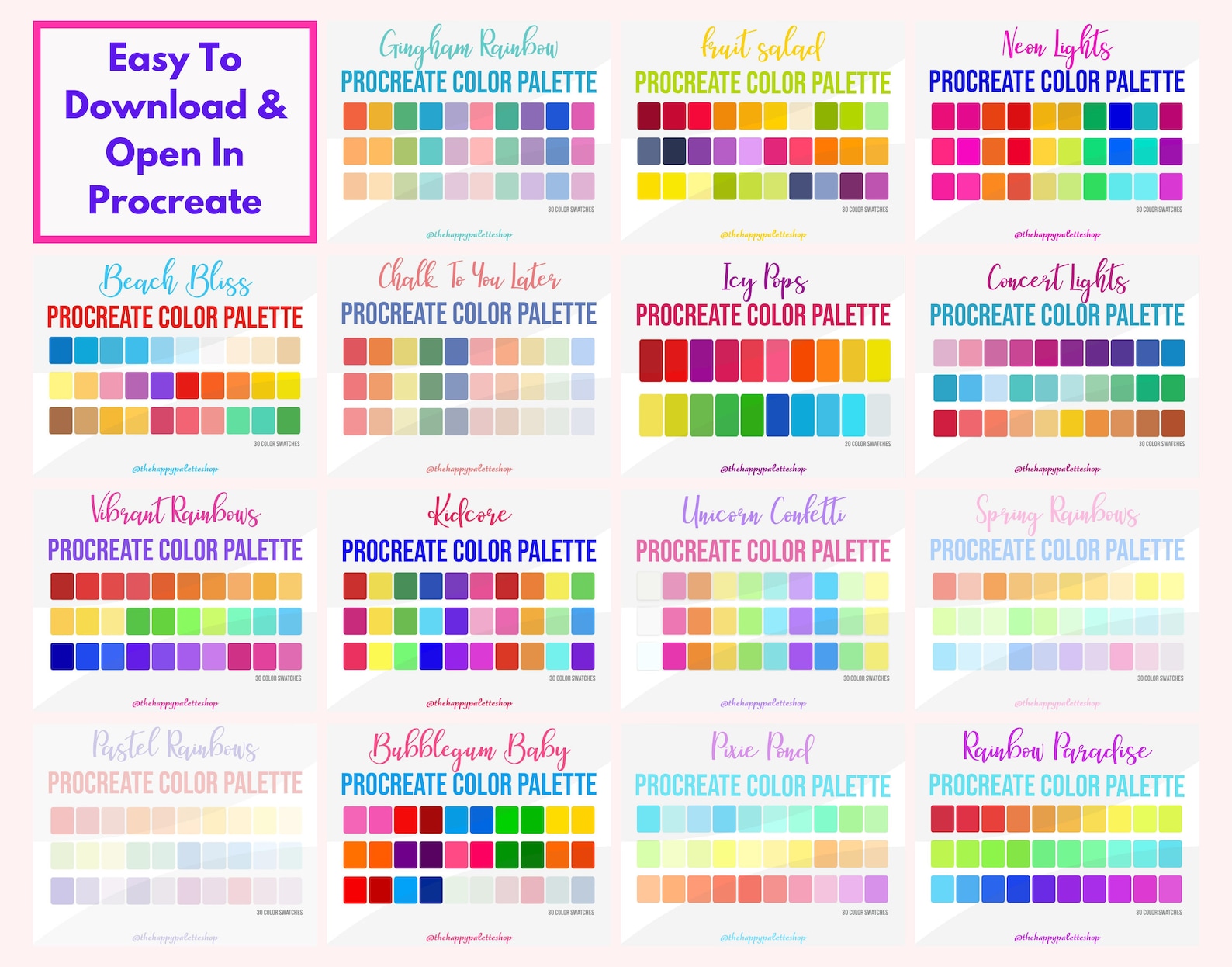 Rainbow Procreate Color Palette Bundle | Cute Digital Art | Digital ...