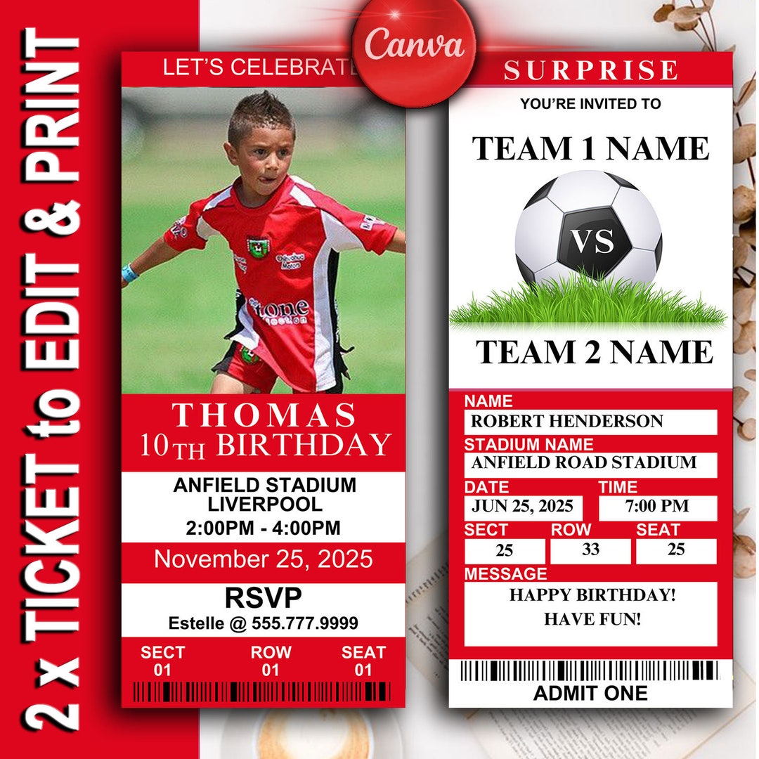 Editable LIVERPOOL Colors Football Game Gift Reveal Ticket. Editable ...