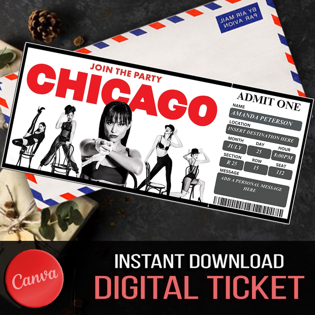 Printable CHICAGO the Musical Theatre Ticket, Personalized Broadway ...