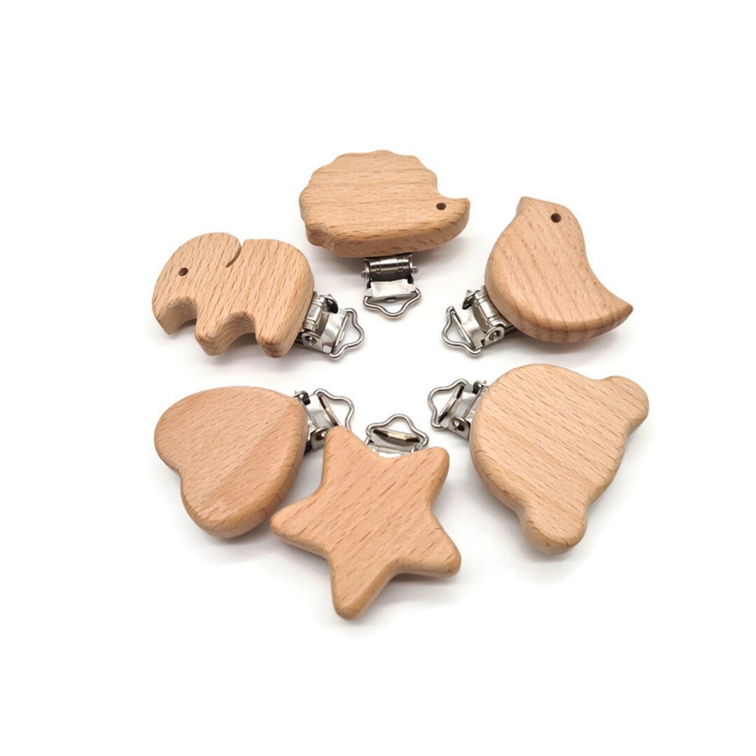 Clip Beech Wood Clip Animal Shape Chain Stroller Clip Natural Beech ...