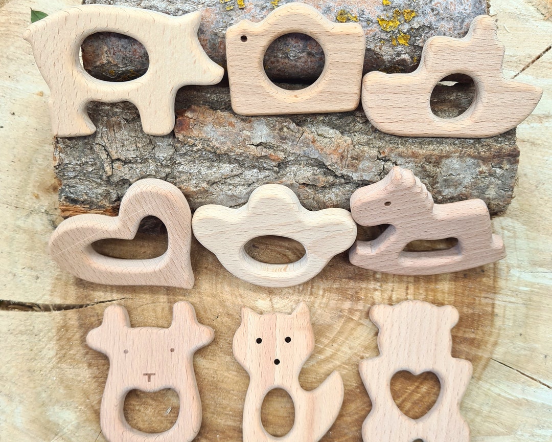 Wooden Animal Teether Natural Beech Wood Unfinished Baby Teething - Etsy