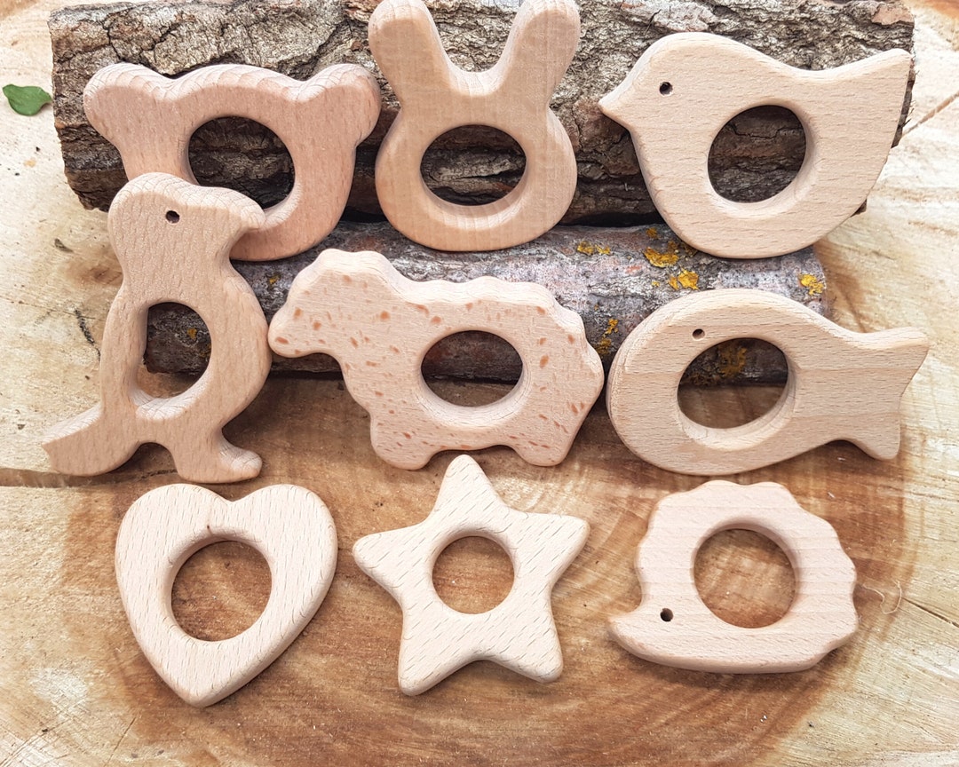 Animal Shape Wooden Teether Natural Unfinished Beech Wood Teether Baby ...