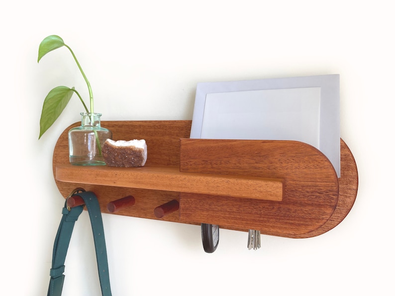 Exotic Mahogany Entryway Organizer Wall Mount Coat Rack With | Etsy