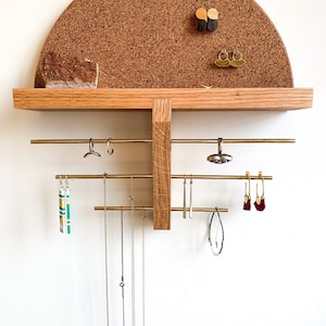 White Oak Jewelry Organizer, Hardwood Wall Mount Floating Shelf Jewelry ...