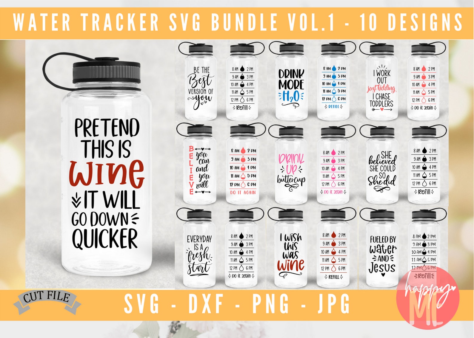 Water Tracker Bundle Water Tracker SVG Water Bottle Svg Dxf - Etsy
