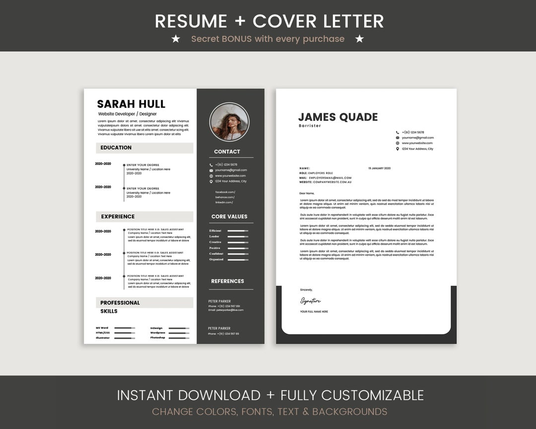 2023 Resume CV and Cover Letter Word Templates Business - Etsy Denmark