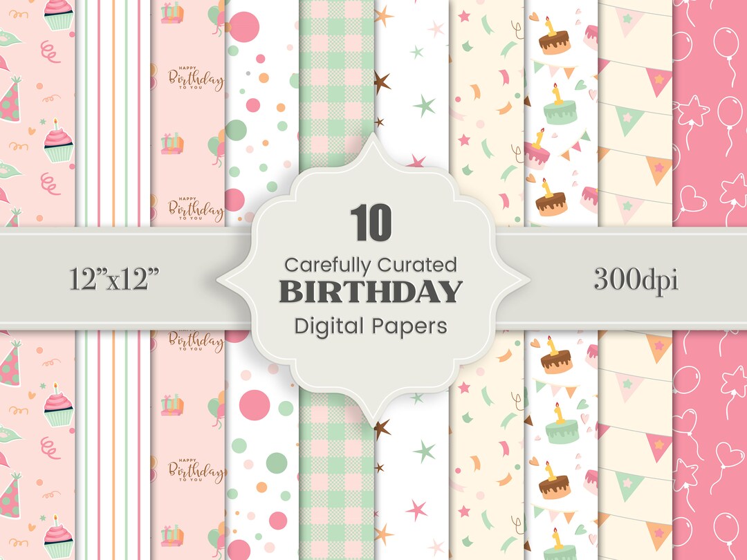 Birthday Party Digital Papers, Paper Backgrounds, Birthday Paper Pack ...